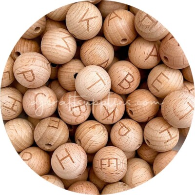 50 Mixed 20mm BEECH Letter Beads ROUND engraved DIY keyring supplies ...