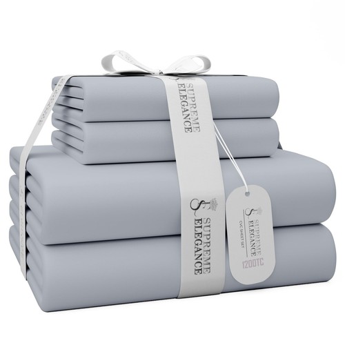 1200 Thread Count King Light Gray Sheet Set, Hotel Luxury Cotton Rich ...