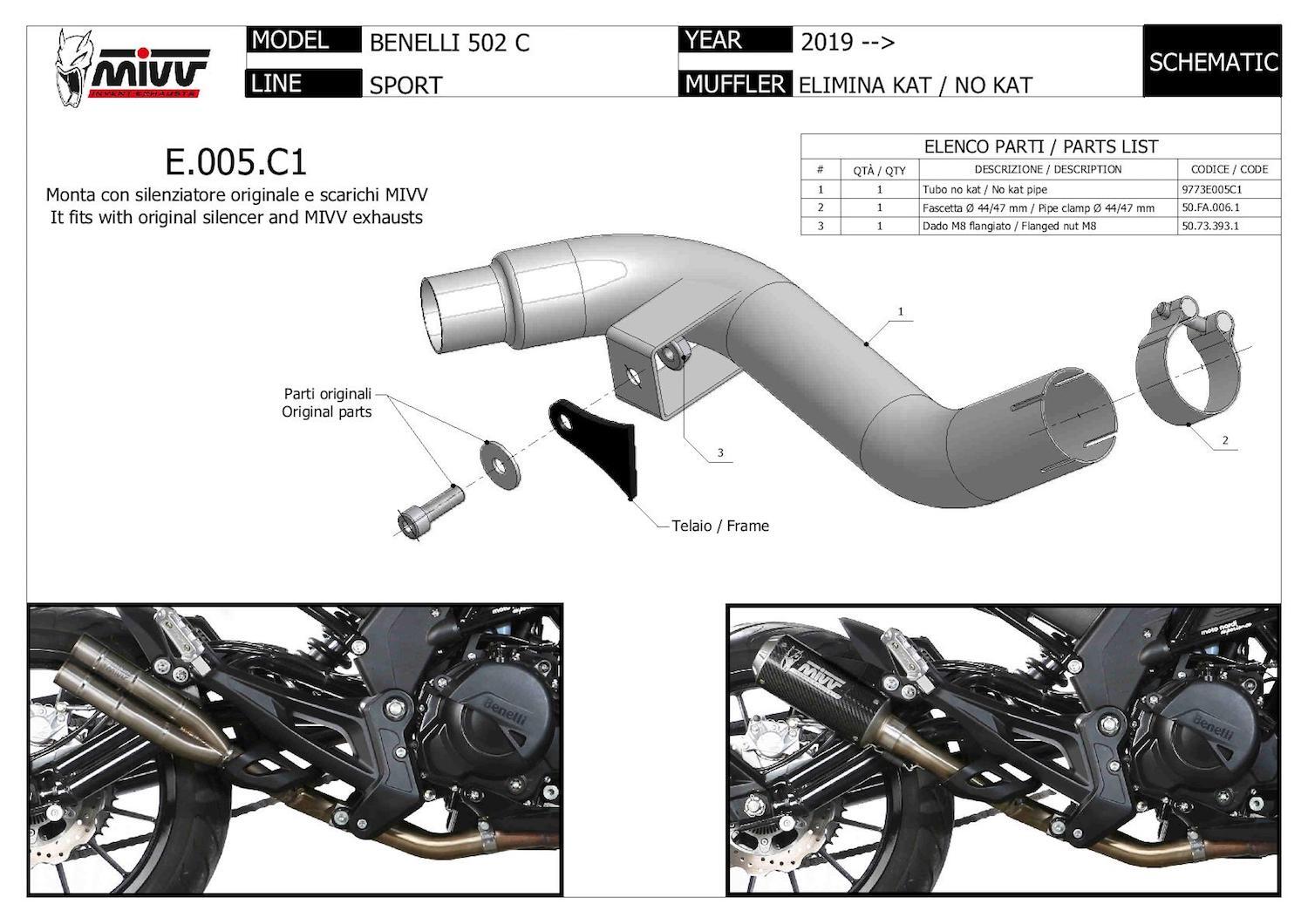 MIVV MID-PIPE KIT-RACING BENELLI 502C 502-C 2019 19 2020 20 2021 21 ...