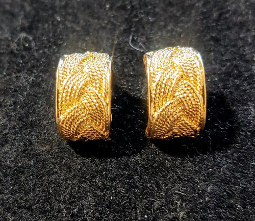 Vintage Gold Tone Clip On Earrings Half Hoop Huggie Basket Weave TJG | eBay