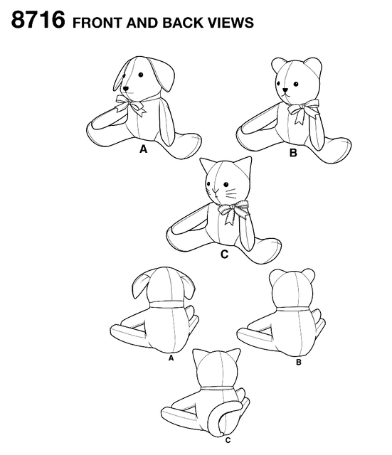 Sweet Stuffed Animals Cat Dog Bear Simplicity 8716 Uncut Sewing Pattern ...