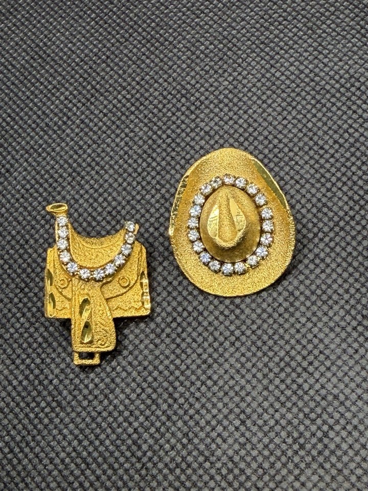 Equestrian Pins Western Saddle And Hat Gold Plated and Rhinestone | eBay