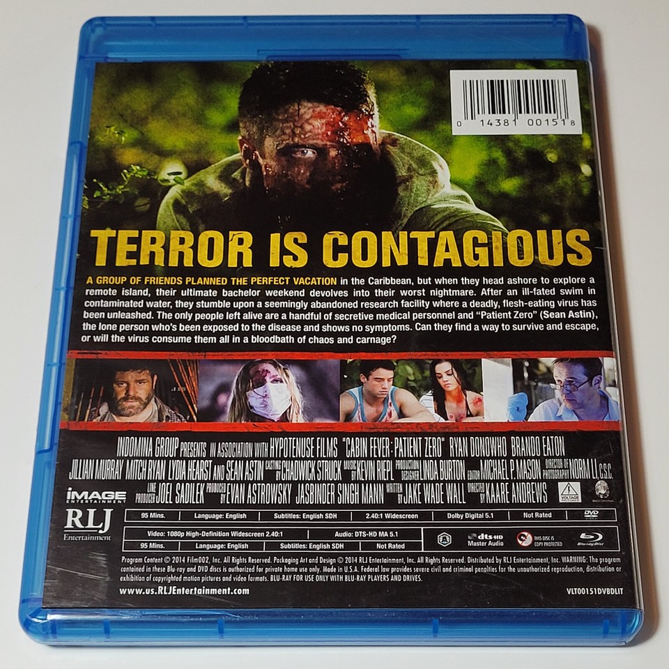 Cabin Fever: Patient Zero (Blu-ray + DVD, 2014) Sean Astin Free 1-Day ...