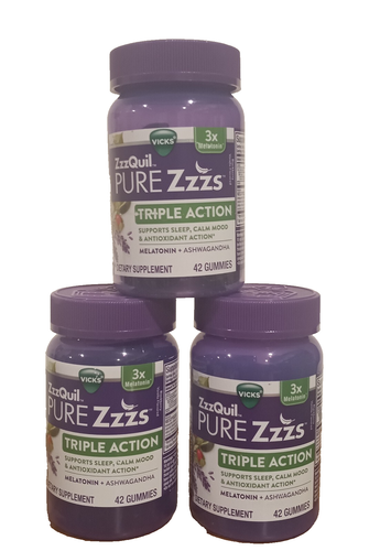 3x Vicks Zzz Quil Pure Zzzs Triple Action 42 Gummy Each. Ex.05/2026+ | eBay