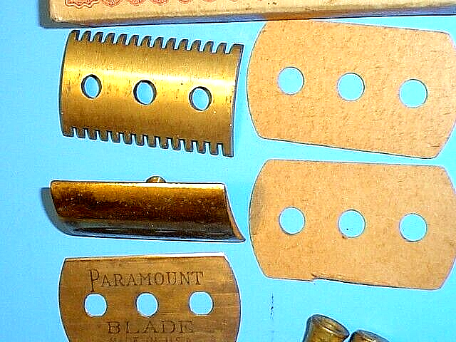 TWO ANTIQUE / VINTAGE GILLETTE BRASS SAFETY RAZOR HEADS IN BOX~WITH BAD ...