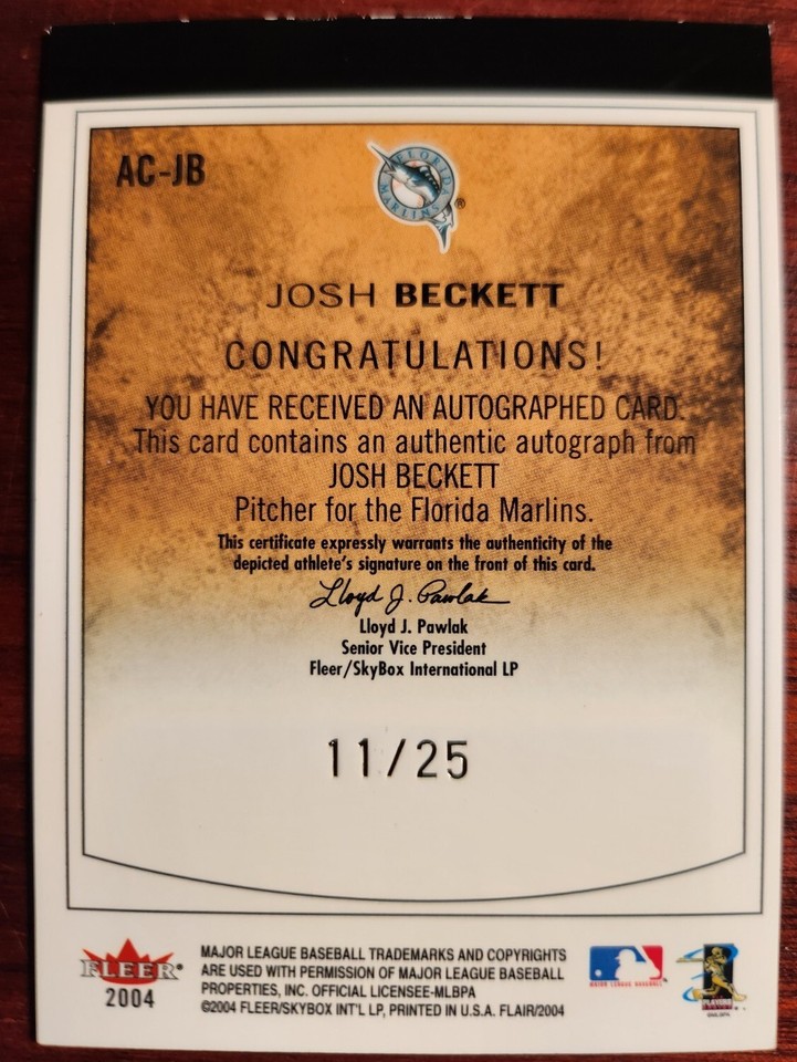 2003 Flair Josh Beckett Autograph Collection AC-JB #11/25 | eBay