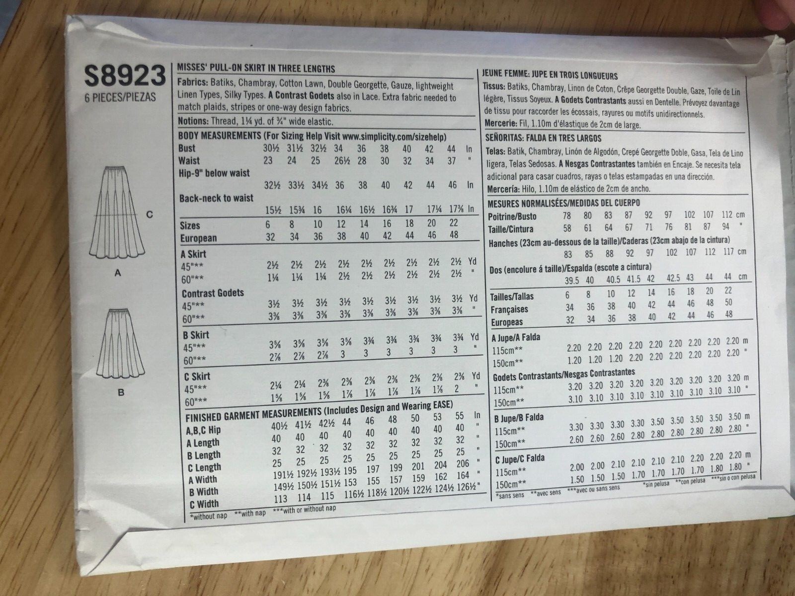 Simplicity S8923 Misses Pull-on Skirt Three Lengths Size 14-22 Uncut R5 ...