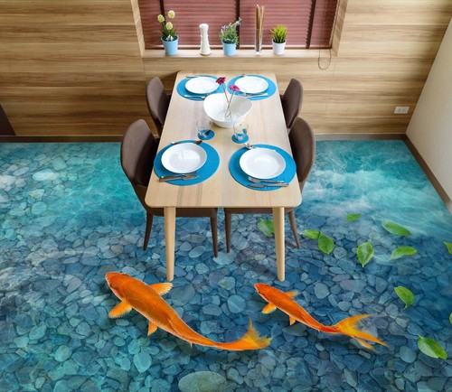 3D Leaf Goldfish O1645 Floor WallPaper Murals Wall Print Decal 5D AU ...