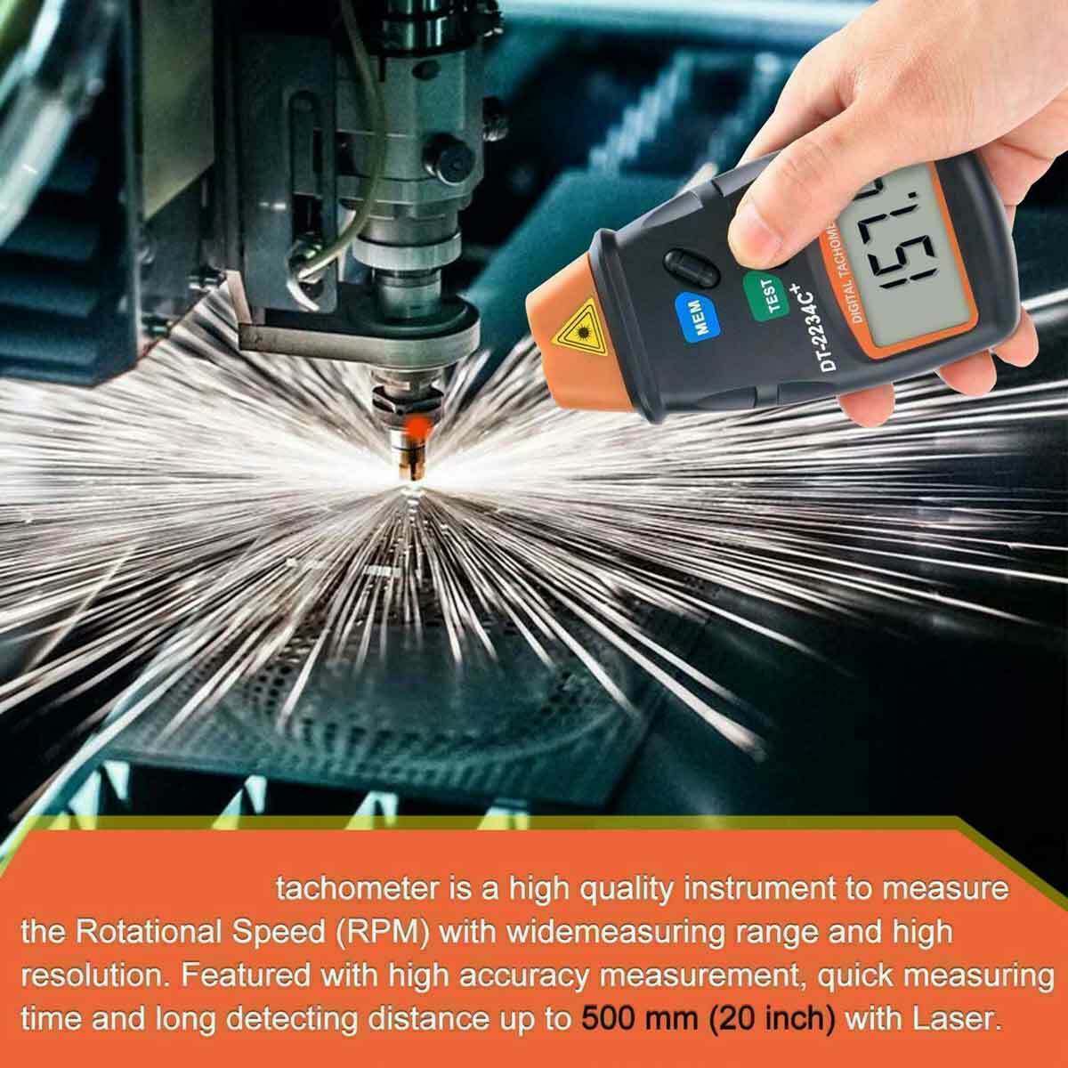 Digital Tachometer Laser Photo Non Contact RPM Tach Meter Motor Speed ...