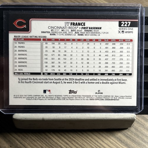 TY FRANCE 2025 Topps #227 Sand Glitter Foil Cincinnati Reds | eBay