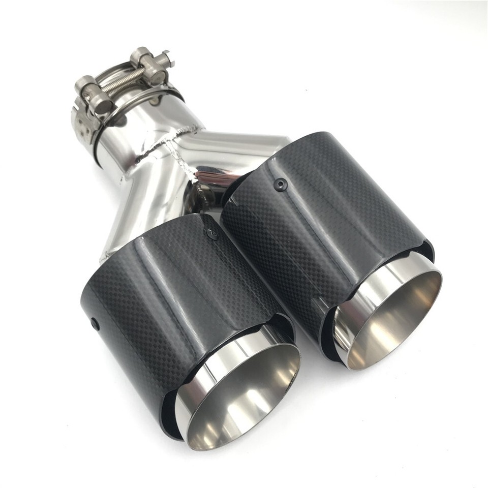 2* ID:2.15" OD:3.5" Exhaust Tip Glossy Carbon Fiber Dual Pipe Quad Pipe ...
