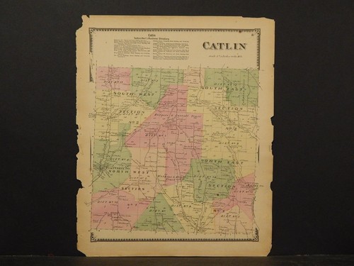 New York, Chemung County Map, 1869, Catlin Township, !Y3#65 | eBay