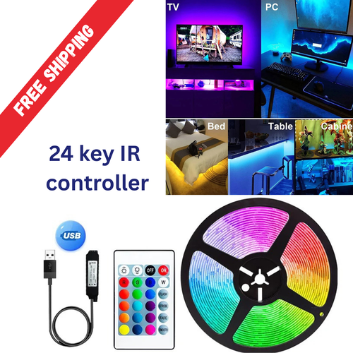 5V USB LED Strip Lights TV Back Light 5050 RGB Colour Changing with ...