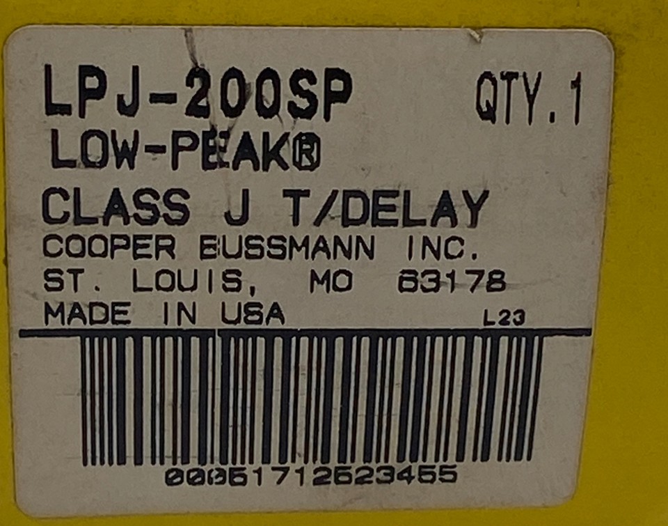 Bussmann LPJ-200SP Low-Peak Time Delay Fuse, 600VAC 300VDC 200Amp ...