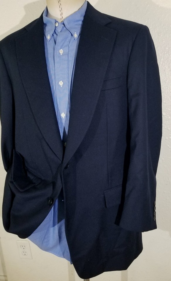 42XL EXTRA LONG Paul Stuart wool Flannel Navy Blue sport coat Blazer ...