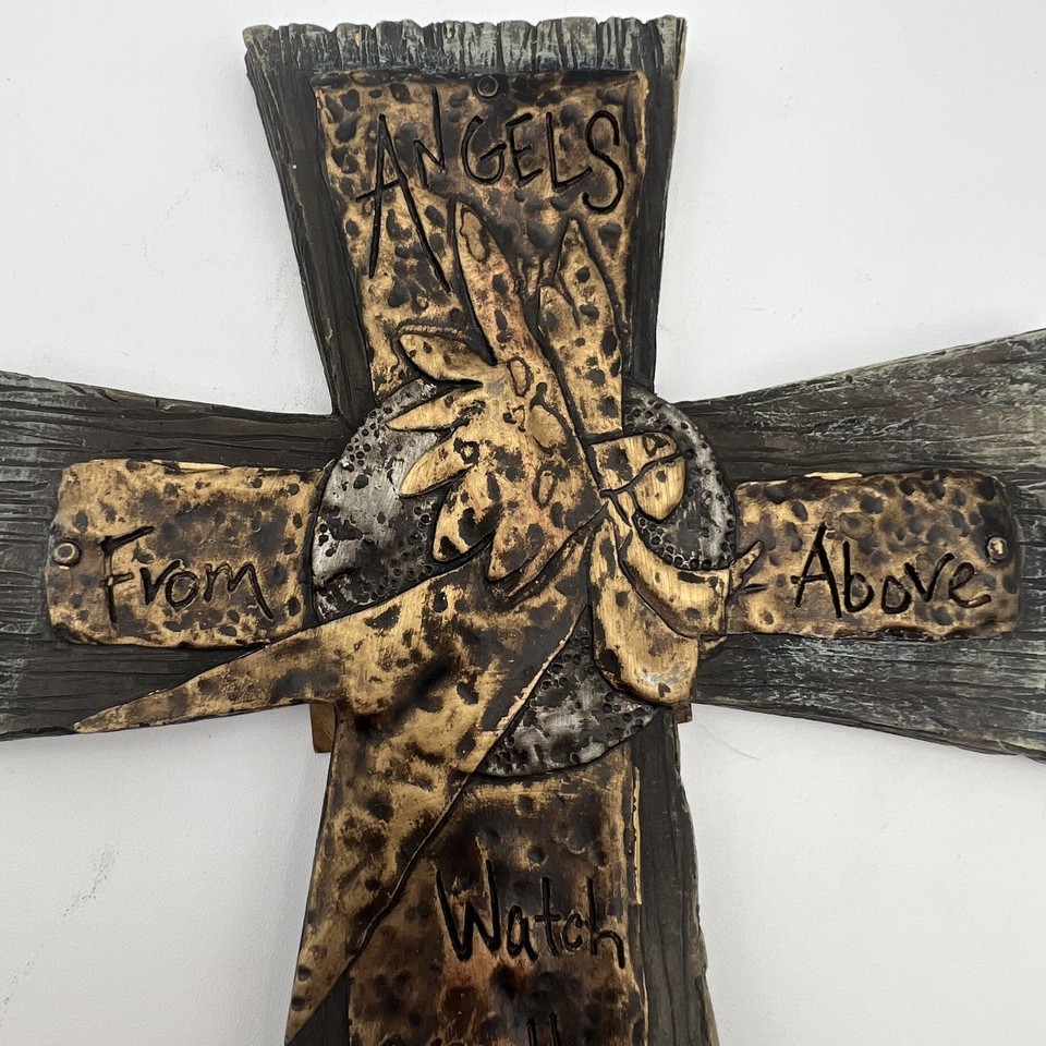 Rustic Carson Wall Cross Plaque With Angel Design & Inspirational ...