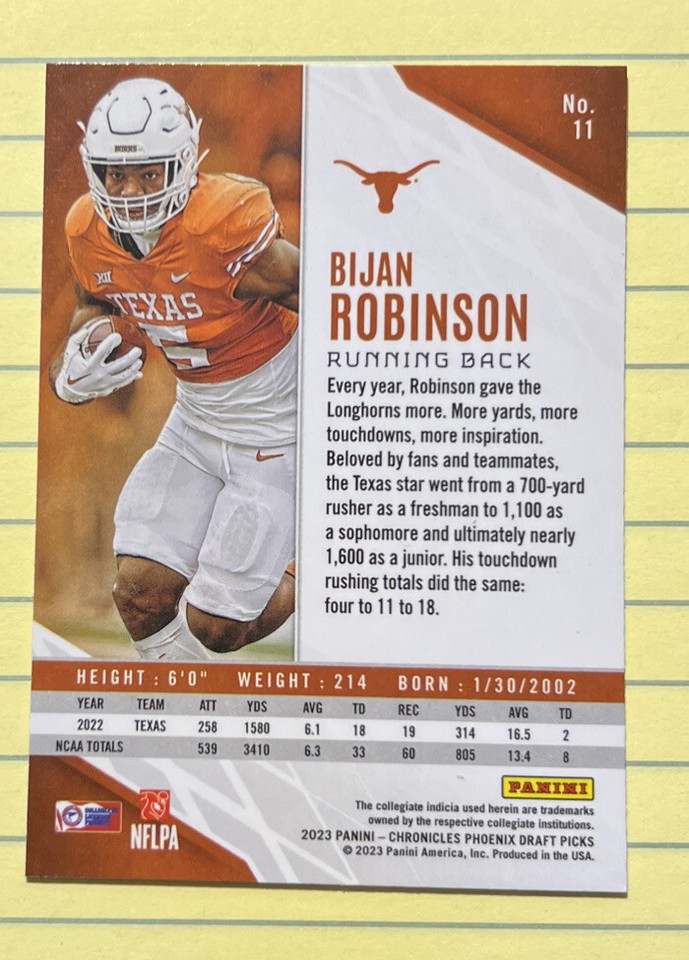 2023 Panini Chronicles Phoenix Draft Picks RC #11 Bijan Robinson | eBay