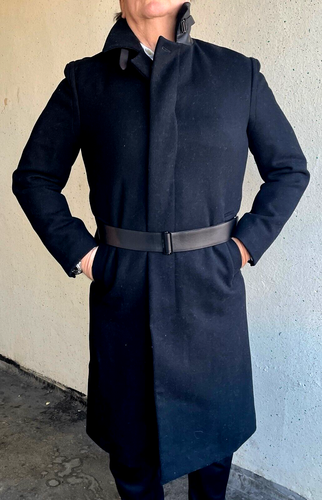 LOUIS VUITTON MENS WOOL WITH LEATHER COLLAR & TRIM BLACK OVERCOAT | eBay