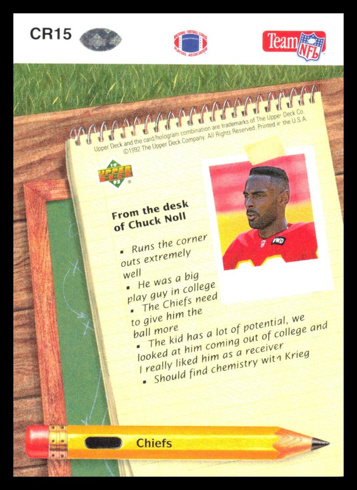 1992 Upper Deck Tim Barnett #CR15 Coach's Report Kansas City Chiefs 3L ...