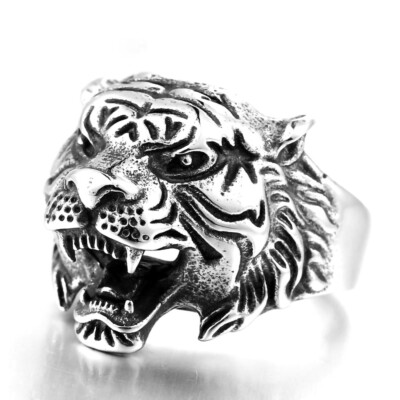 Men's Domineering Fierce Tiger Ring Stainless Steel Gothic Punk Tiger ...
