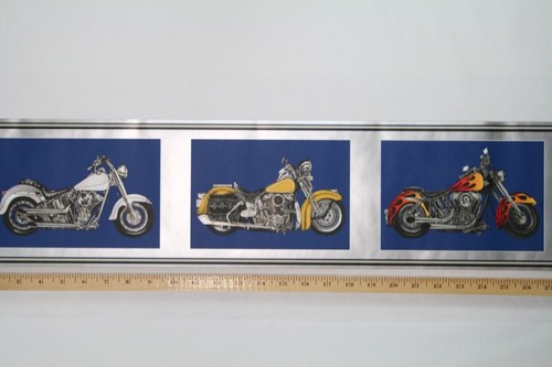 Brewster Wallcoverings Wallpaper Border Motorcycle Chopper Cobalt Blue ...