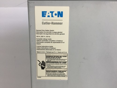 CUTLER HAMMER DG223NRB 100 AMP 240 VOLT SINGLE PHASE FUSED 3R ...