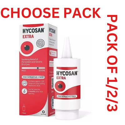 Hycosan Extra Preservative-Free Lubricating Eye Drops 7.5ml CHOOSE PACK ...