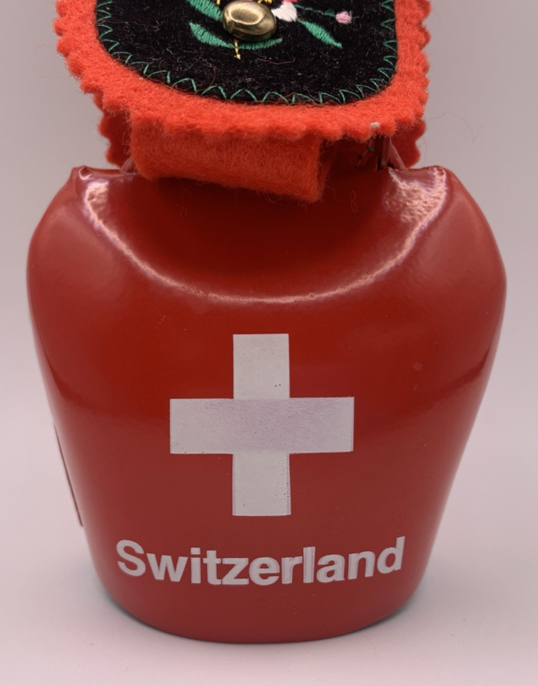 SWISS COW BELL Decorated Switzerland Red Cow Bell With Embroidered ...