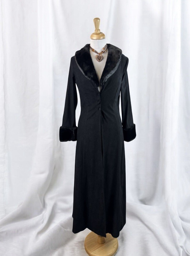 Black Long Duster Overcoat Jacket 90s Goth Steampunk Faux Fur Victorian ...