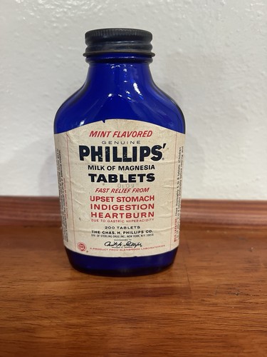 Vintage PHILLIPS' Milk of Magnesia Tablets Blue Bottle With Lid And ...