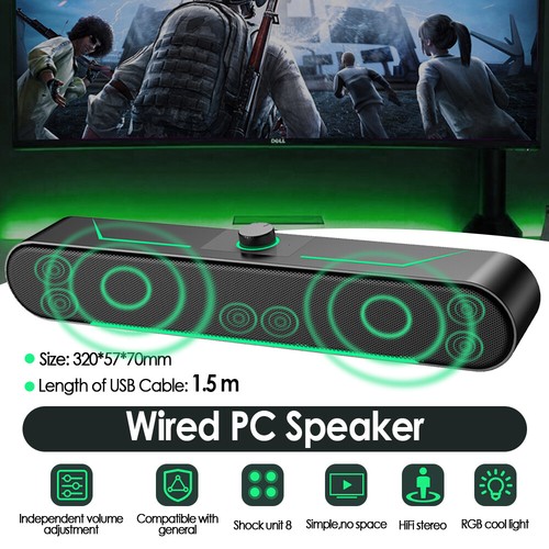 Wired USB computer speakers Laptop Speakers LED light 360° stereo ...