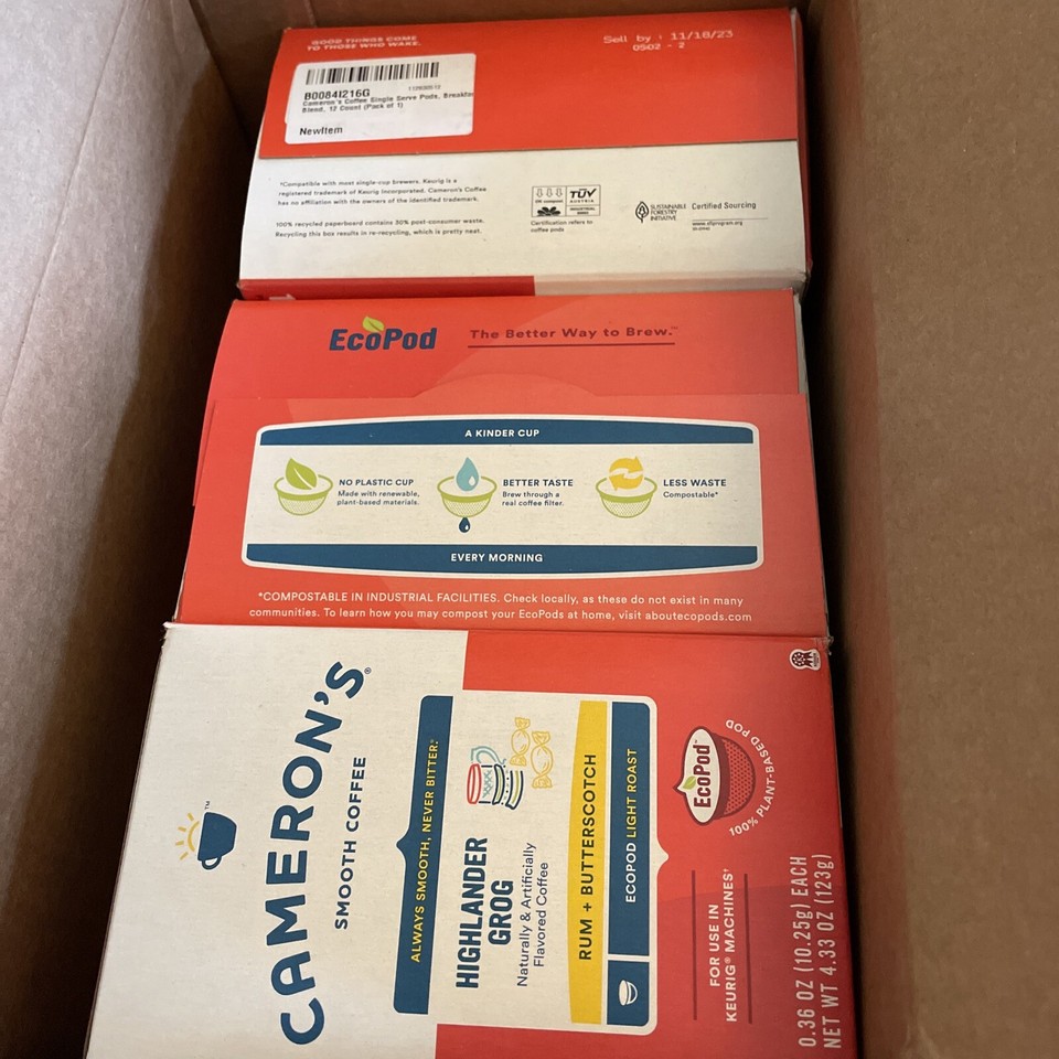 36 Eco Pods Cameron's Highlander Grog Rum + Butterscotch Coffee Keurig ...
