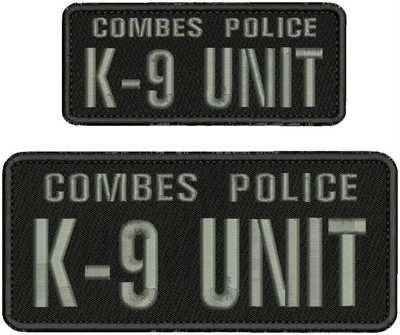 combes police k-9 unit embroidery patches 3x7 and 2x5 hook on back gray ...