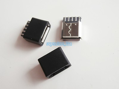 10X Micro USB 5 Pin Female 2-Piece Solder Connector Plug & Black ...