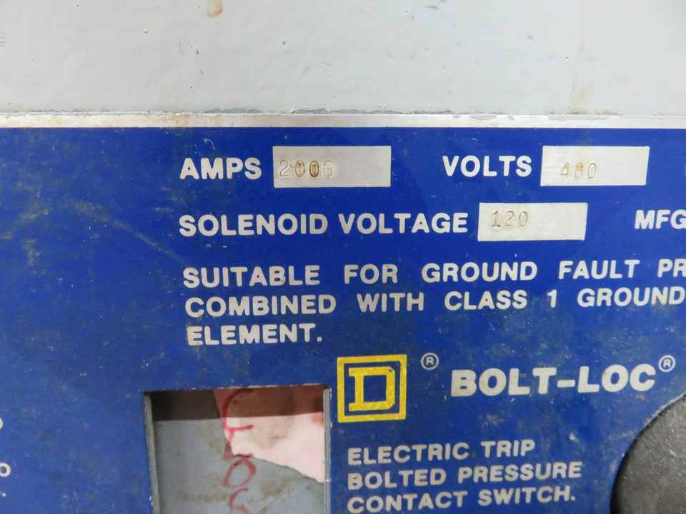 SQUARE D SWITCHGEAR SB-FE 2000 2000A 277/480V 3PH 4W FUSIBLE 1YEAR ...