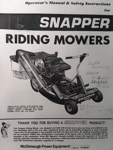 Snapper Rear Engine Riding Lawn Mower Tractor Owners Manual HI VAC ...
