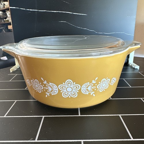 Pyrex Butterfly Gold 2.5 Quart 475-B Casserole Baking Dish With 475-C ...