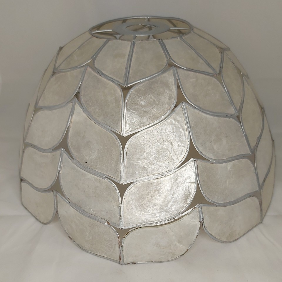 Vintage Pair Capiz Shell Light Shades Ceiling Lampshades Leaf / Chevron ...