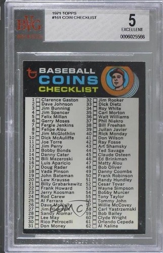 1971 Topps Checklist Checklist Baseball Coins #161 BVG 5 | eBay