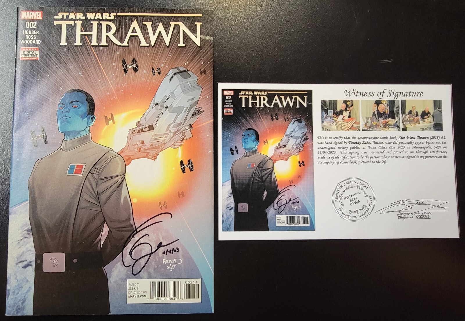 Star Wars: Thrawn (2018) #2 SIGNED Timothy Zahn Notarized Witness of ...