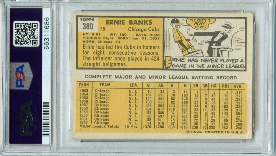1963 Topps Ernie Banks Chicago Cubs #380 💥💥🎆 PSA Graded 3 | eBay