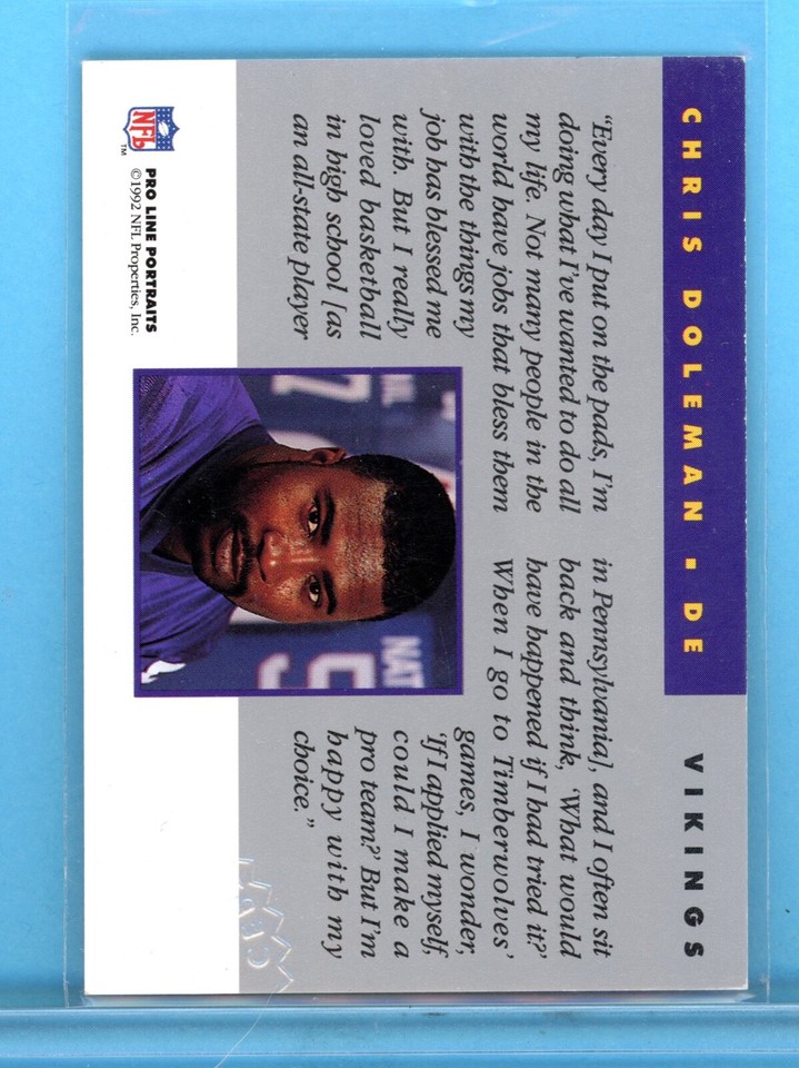 🏈1992 PROLINE PRO LINE PORTRAITS CHRIS DOLEMAN CARD AUTO HOF VIKINGS🔥 ...