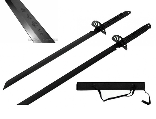 2PC 28" Full Tang Twin Engraved Tanto Blade Ninja Sword Set w/Nylon ...