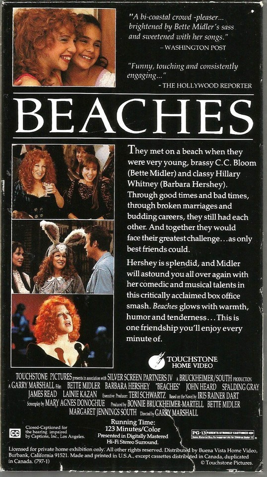 Beaches VHS 1996 Bette Midler Barbara Hershey John Heard Spalding Gray ...