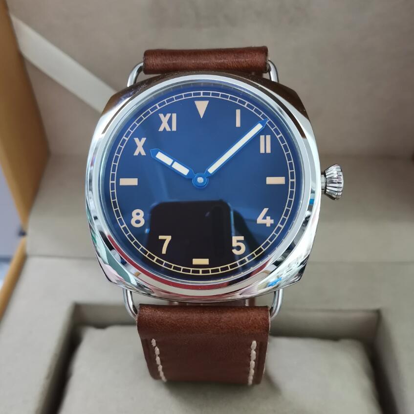 vintage blue watch brown strap men Limited Edition casual classic 47mm ...