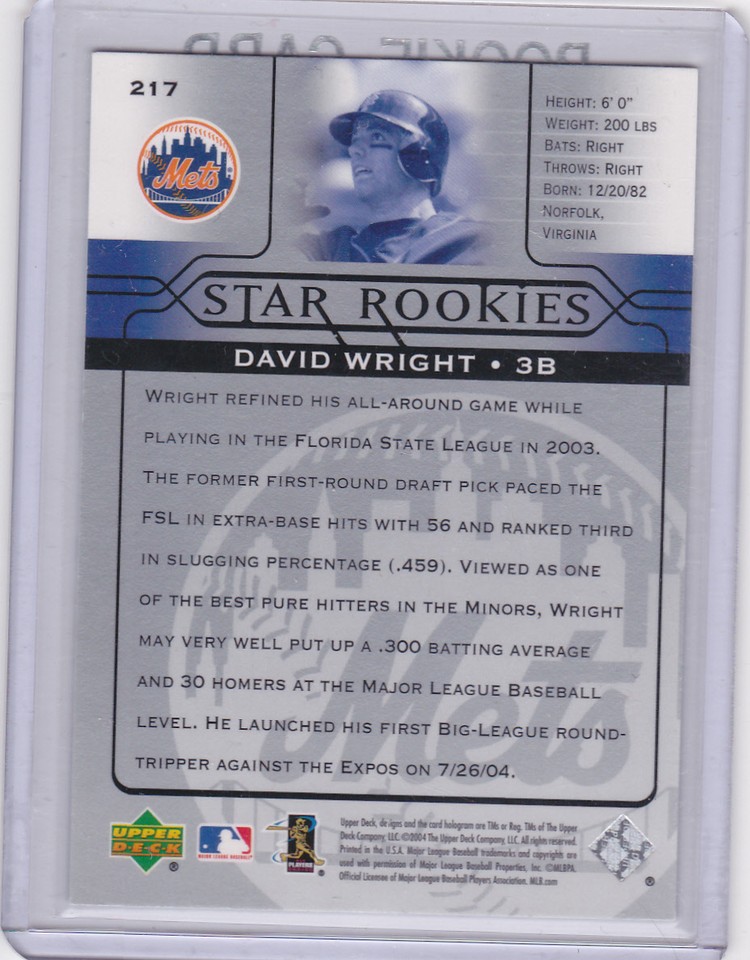 David Wright ROOKIE CARD Upper Deck Rookies STAR RC Baseball NEW YORK ...