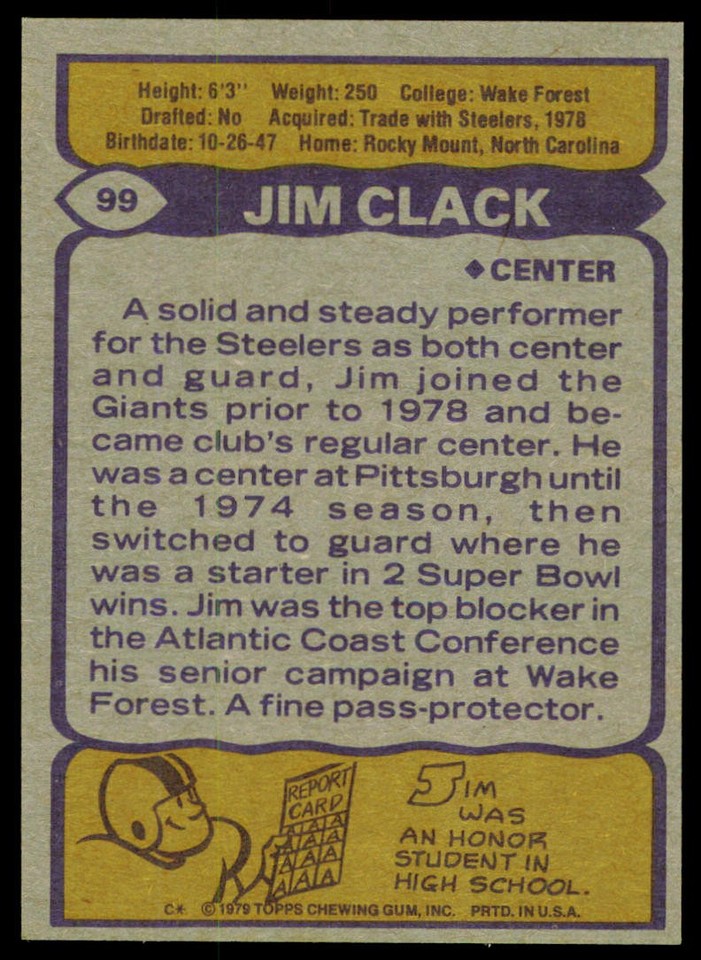 1979 Topps Jim Clack 99 RC New York Giants | eBay