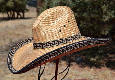 SALE - Alamo Hat Co. Galoneado Gus Wheat Straw Cowboy Hat - Black/Tan T ...