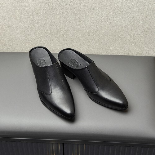 Trendy Patent Leather Slippers Men's High Chunky Heels Pointed Toe Half ...