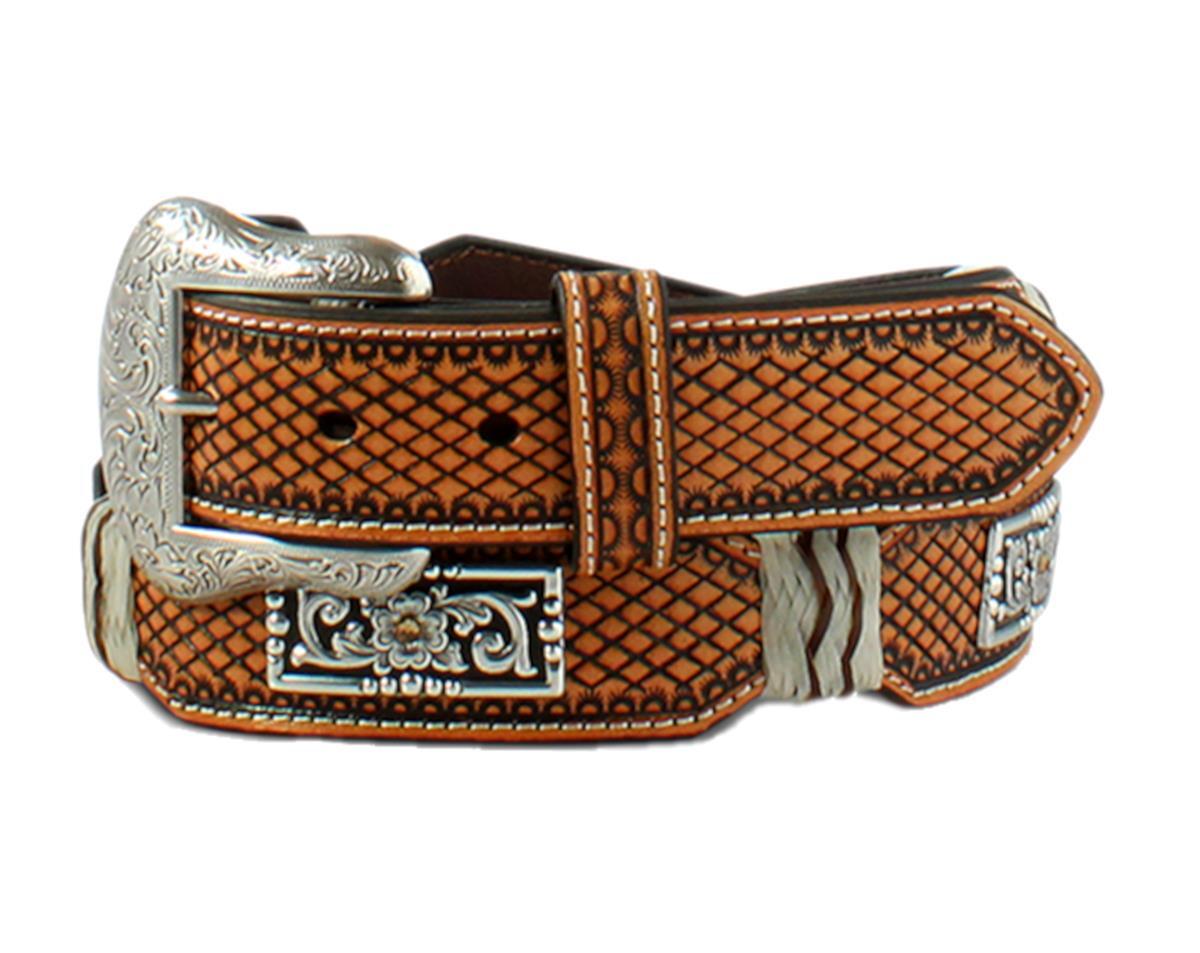 Ariat Western Mens Belt Leather Scalloped Rawhide Floral Conchos Tan ...